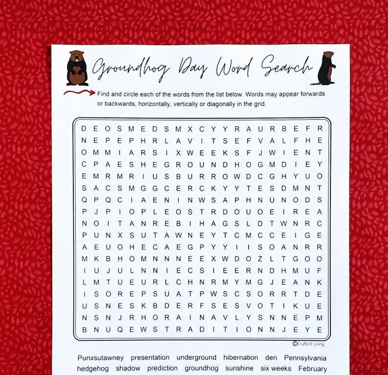Groundhog Day Printable Word Search | Holiday Word Puzzle Party Game ...