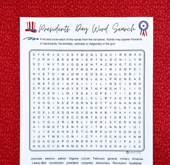 Presidents' Day Printable Word Search Holiday Word | Etsy
