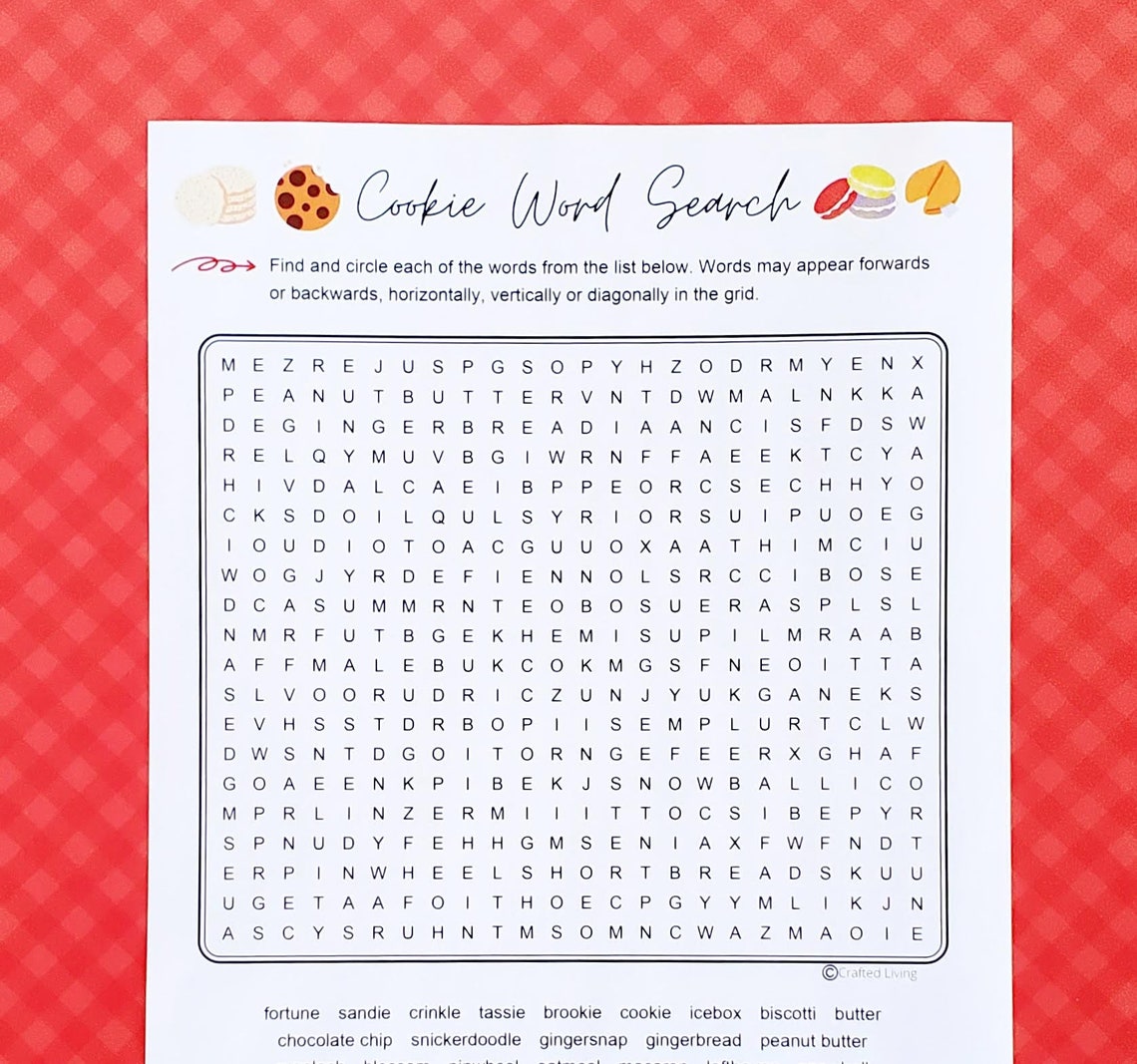 Cookie Printable Word Search | Food Word Puzzle Party Game | Brain ...