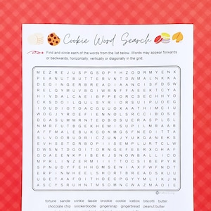 Cookie Printable Word Search | Food Word Puzzle Party Game | Brain ...