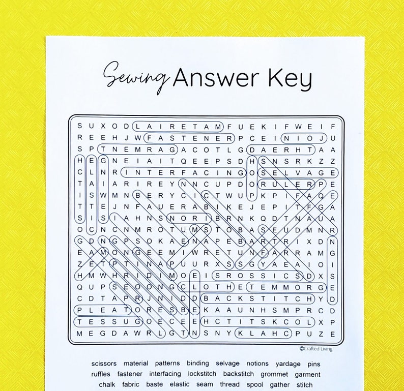 Sewing Printable Word Search | Hobby Word Puzzle Party Game | Brain ...