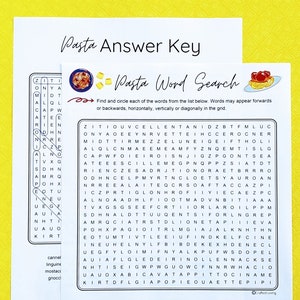 Pasta Printable Word Search | Food Word Puzzle Party Game | Brain ...