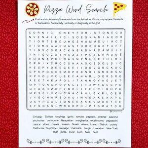 Pizza Printable Word Search | Food Word Puzzle Party Game | Brain ...