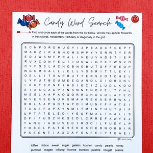 Candy Printable Word Search | Food Word Puzzle Party Game | Brain ...