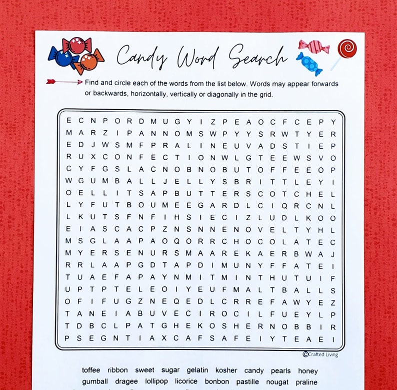 Candy Word Search Printable | Party Game (digital Download) - Etsy
