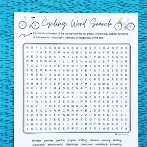 Cycling Printable Word Search | Sports Word Puzzle Party Game | Brain ...