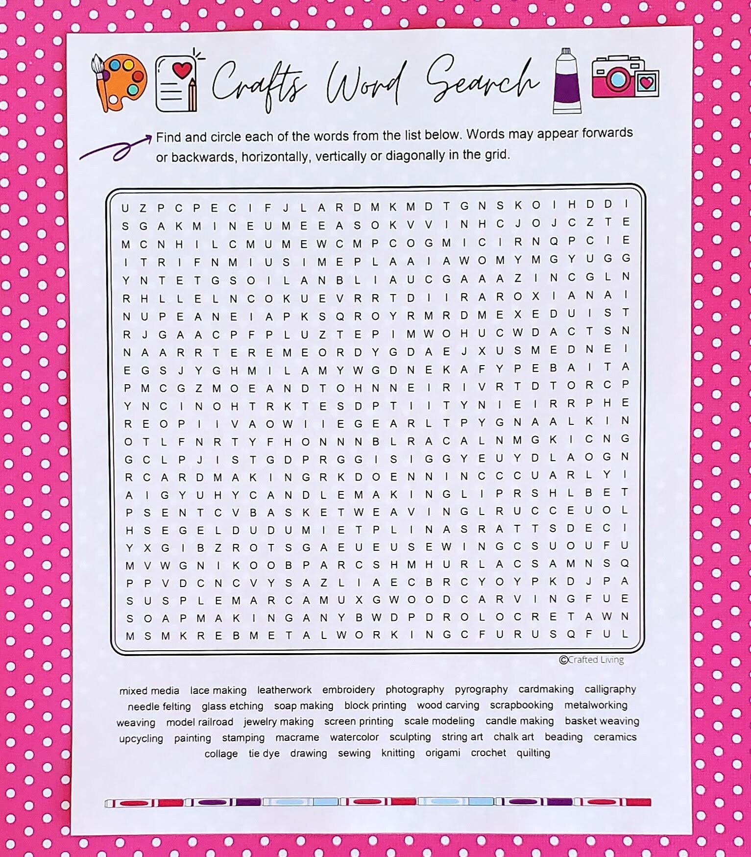 Crafts Word Search Puzzle | Hobby Game (printable) - Etsy