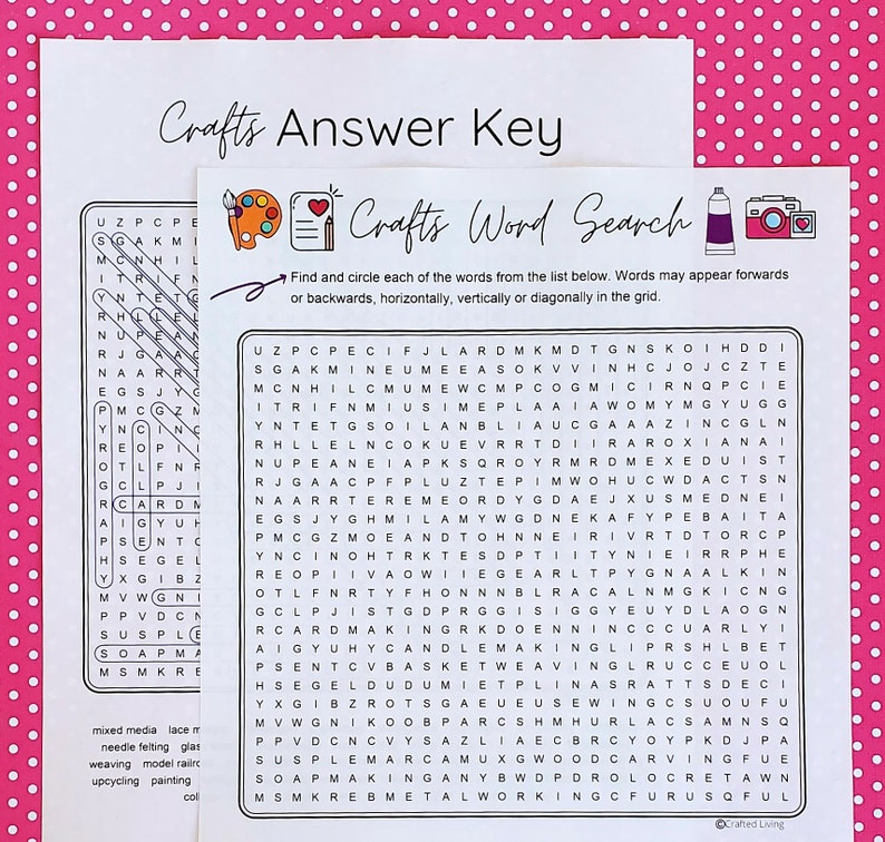Crafts Printable Word Search | Hobby Word Puzzle Party Game | Brain ...
