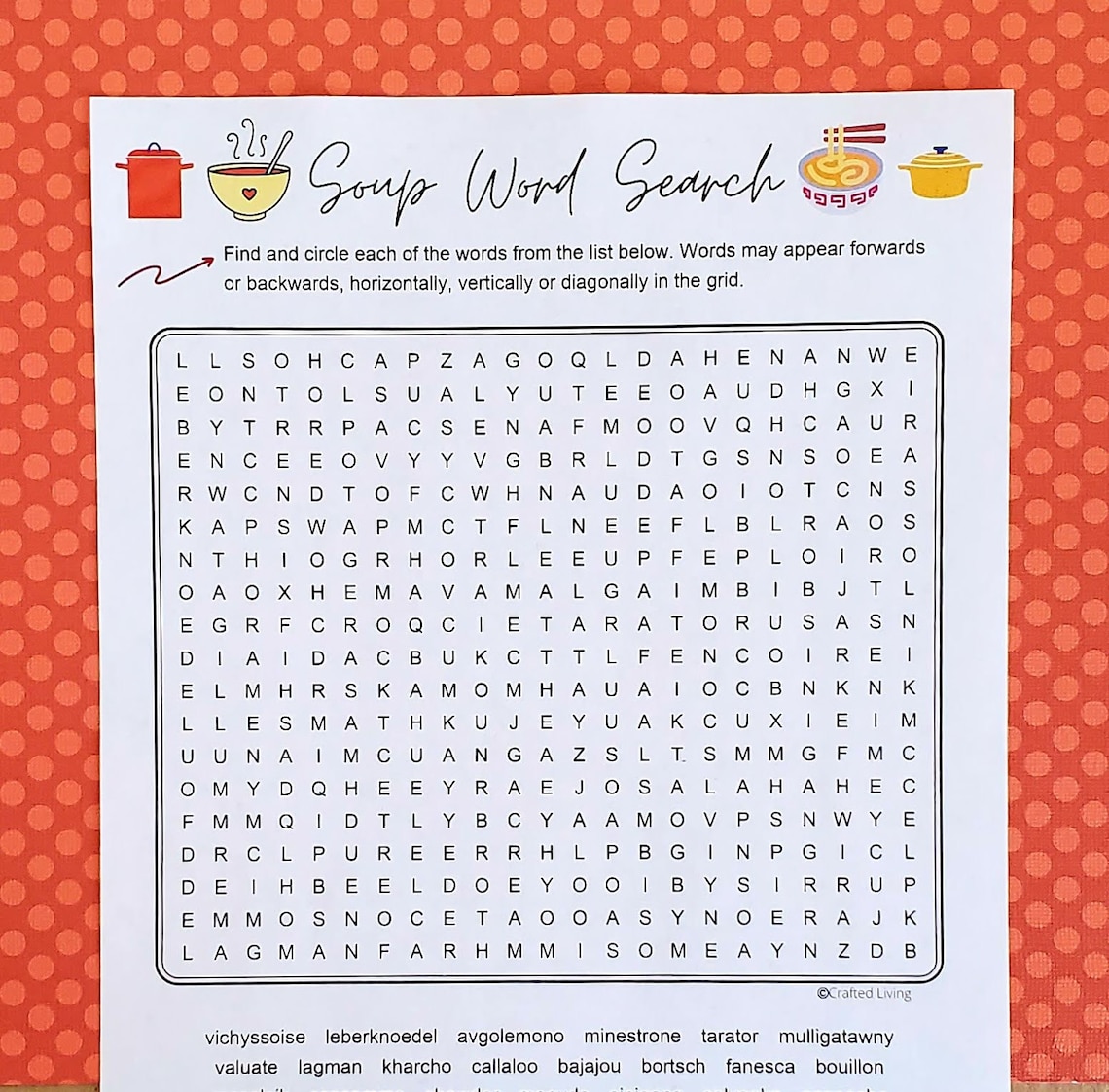 Soup Word Search Printable | Food Puzzle Game (digital Download) - Etsy
