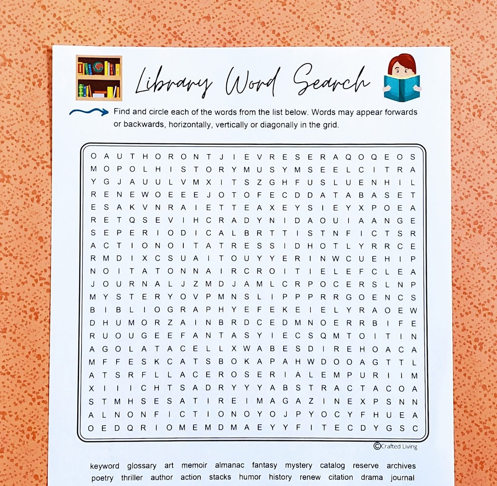 Library Printable Word Search | Book Word Puzzle Party Game | Brain ...