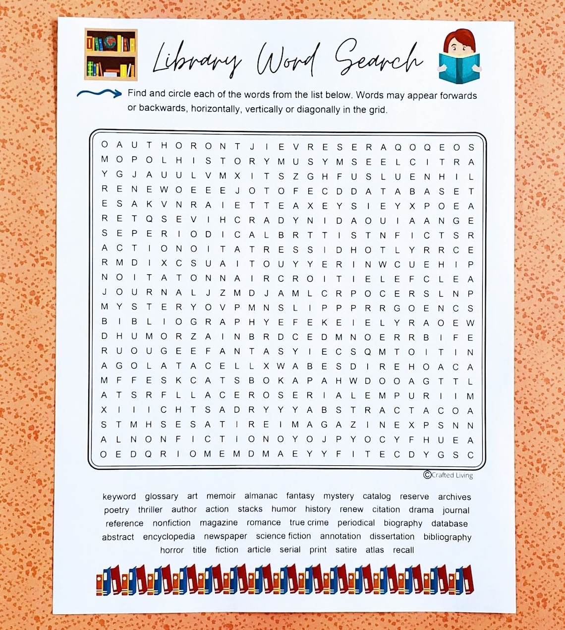 Library Printable Word Search | Book Word Puzzle Party Game | Brain ...