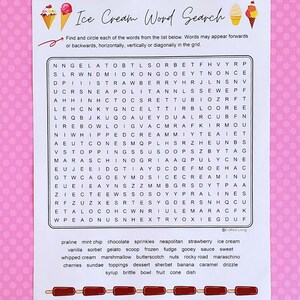 Ice Cream Printable Word Search | Snacks Word Puzzle Party Game | Brain ...
