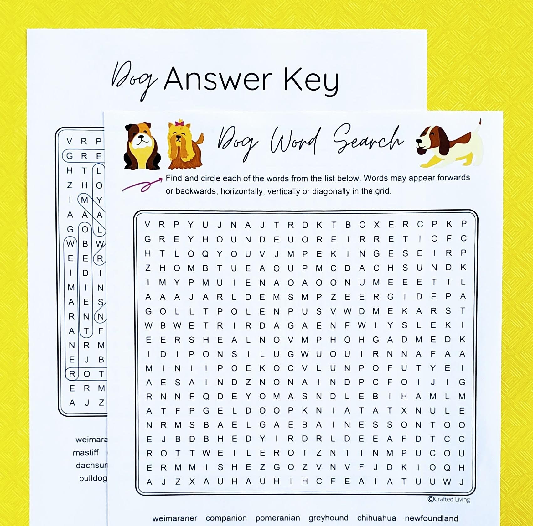 Dog Printable Word Search Animal Word Puzzle Party Game Brain Teaser ...