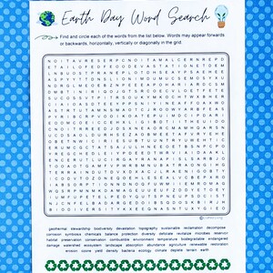 Earth Day Printable Word Search | Holiday Word Puzzle Party Favor ...