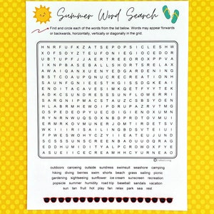 Summer Printable Word Search | Seasons Word Puzzle Party Game | Brain ...