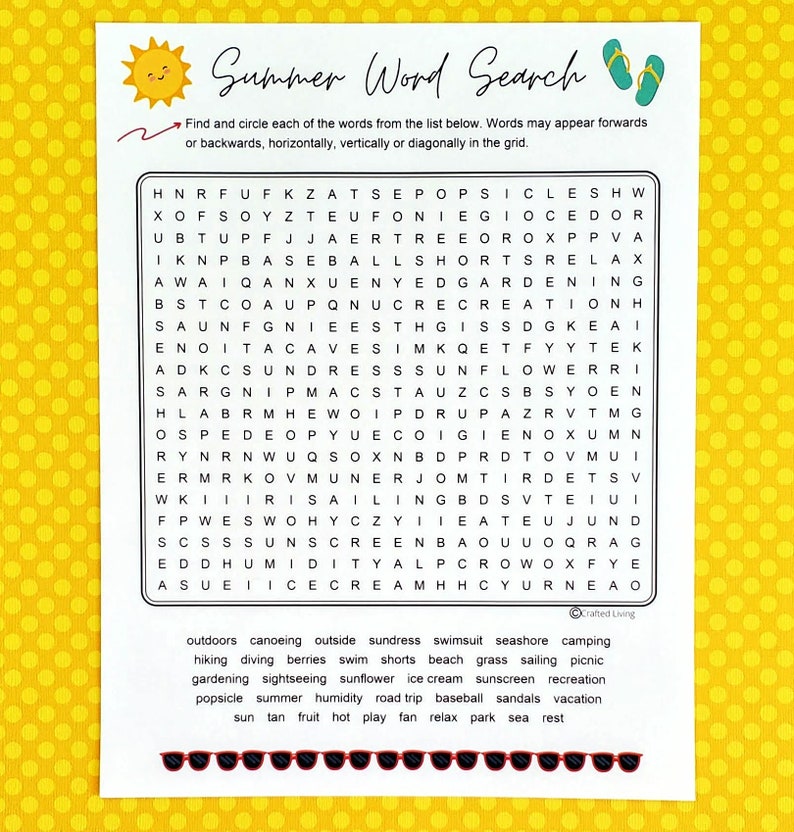 Summer Printable Word Search | Seasons Word Puzzle Party Game | Brain ...