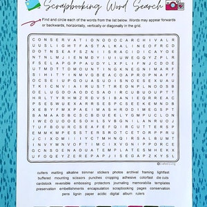 Scrapbooking Printable Word Search | Hobby Word Puzzle Party Game ...