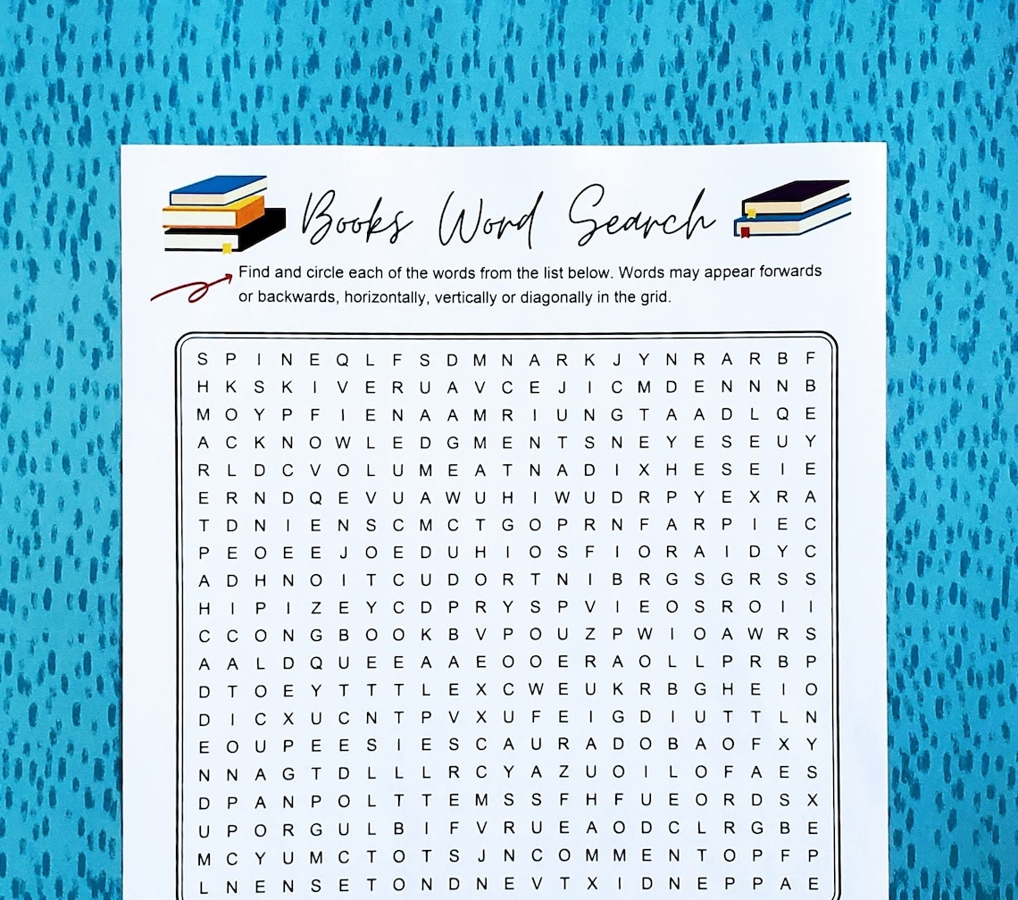 Books Printable Word Search | Book Word Puzzle Party Game | Brain ...