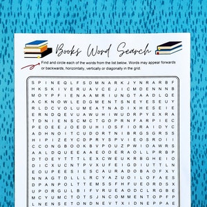 Books Printable Word Search | Book Word Puzzle Party Game | Brain ...