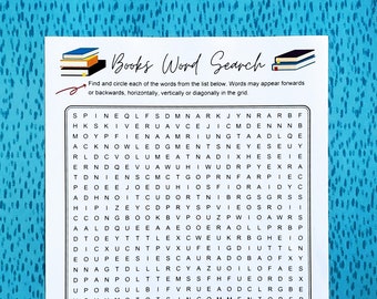 Library Printable Word Search | Book Word Puzzle Party Game | Brain ...