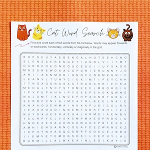 Cat Printable Word Search | Animal Word Puzzle Party Game | Brain ...
