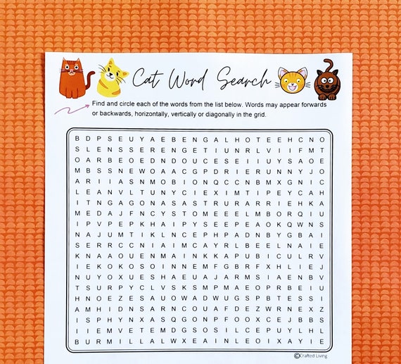 Cat Printable Word Search Animal Word Puzzle Party Game | Etsy