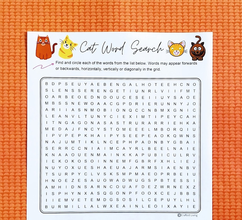 Cat Printable Word Search | Animal Word Puzzle Party Game | Brain ...