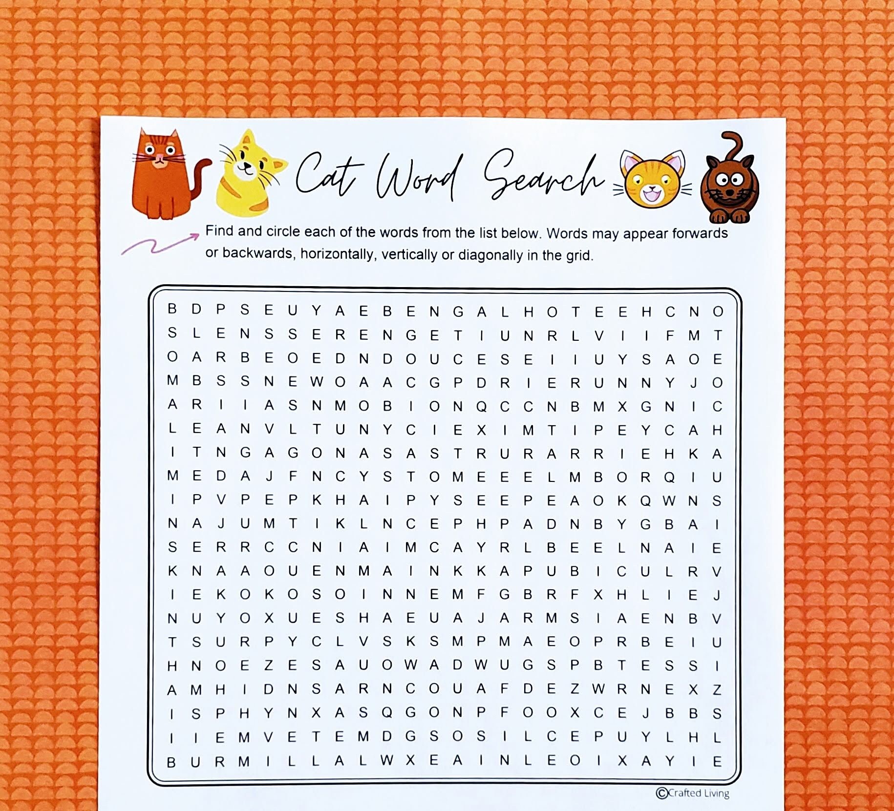 Cat Printable Word Search Animal Word Puzzle Party Game Brain Teaser ...