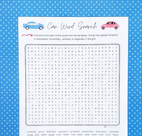Car Printable Word Search Auto Word Puzzle Party Game | Etsy