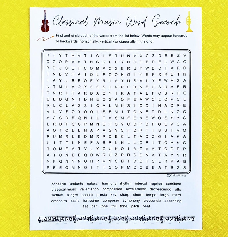Classical Music Printable Word Search | Word Puzzle Party Game | Brain ...