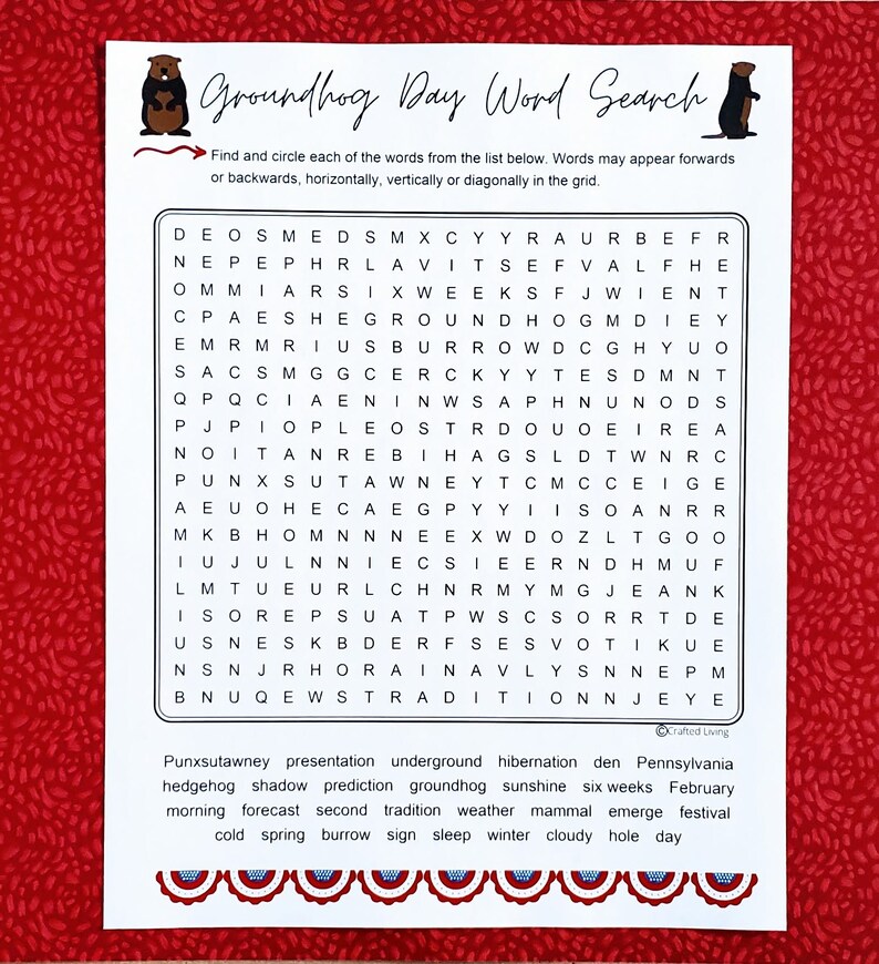 Groundhog Day Printable Word Search | Holiday Word Puzzle Party Game ...