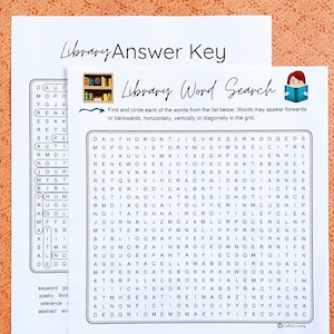 Library Printable Word Search | Book Word Puzzle Party Game | Brain ...