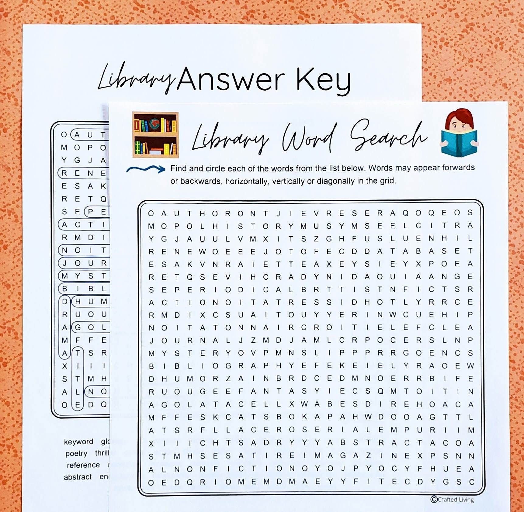 Library Printable Word Search Book Word Puzzle Party Game Brain Teaser ...