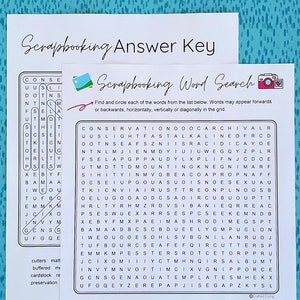 Scrapbooking Printable Word Search | Hobby Word Puzzle Party Game ...