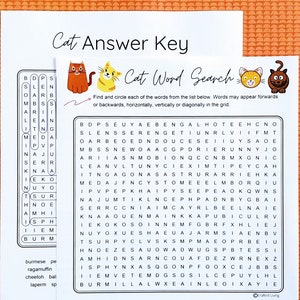 Cat Printable Word Search | Animal Word Puzzle Party Game | Brain ...