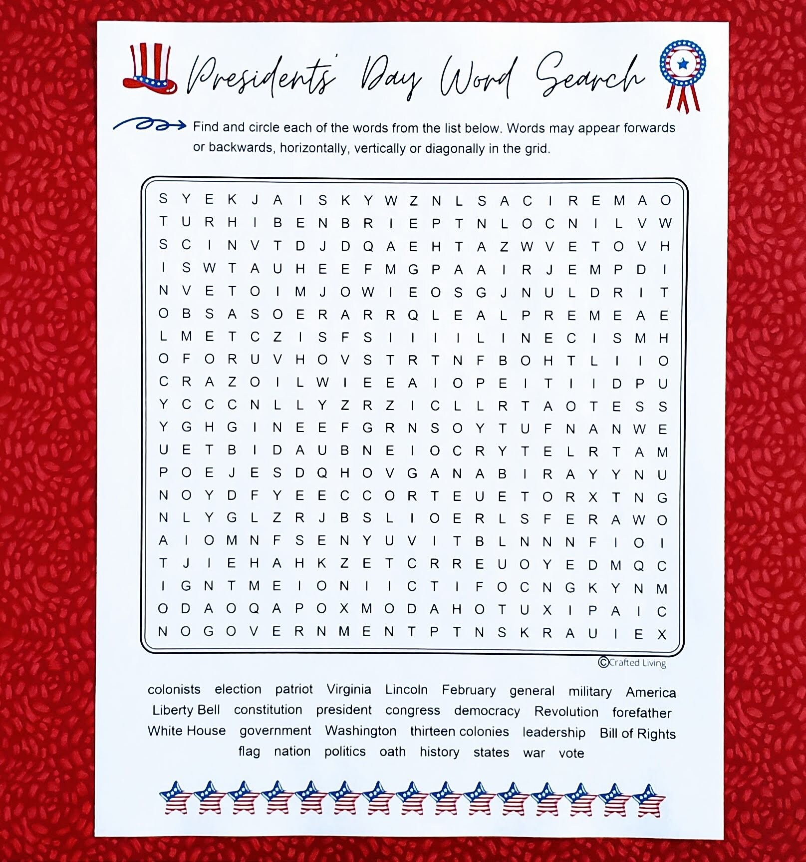 Presidents' Day Printable Word Search Holiday Word Puzzle Party Game ...