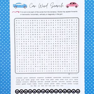 Car Printable Word Search | Auto Word Puzzle Party Game | Brain Teaser ...