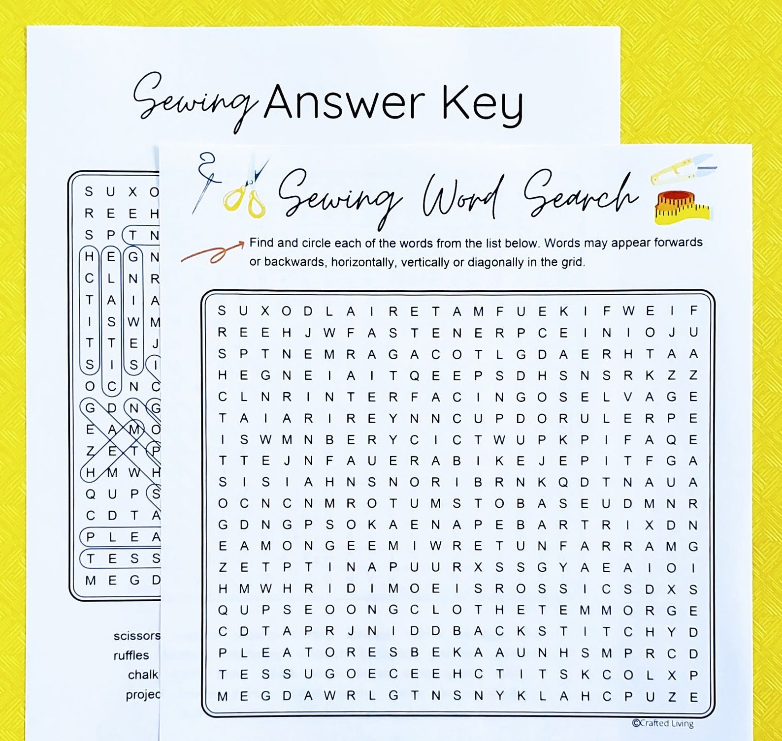 Sewing Printable Word Search | Hobby Word Puzzle Party Game | Brain ...