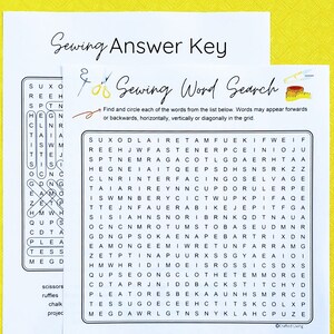 Sewing Printable Word Search | Hobby Word Puzzle Party Game | Brain ...
