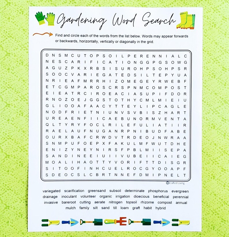 Gardening Printable Word Search | Hobby Word Puzzle Party Game | Brain ...