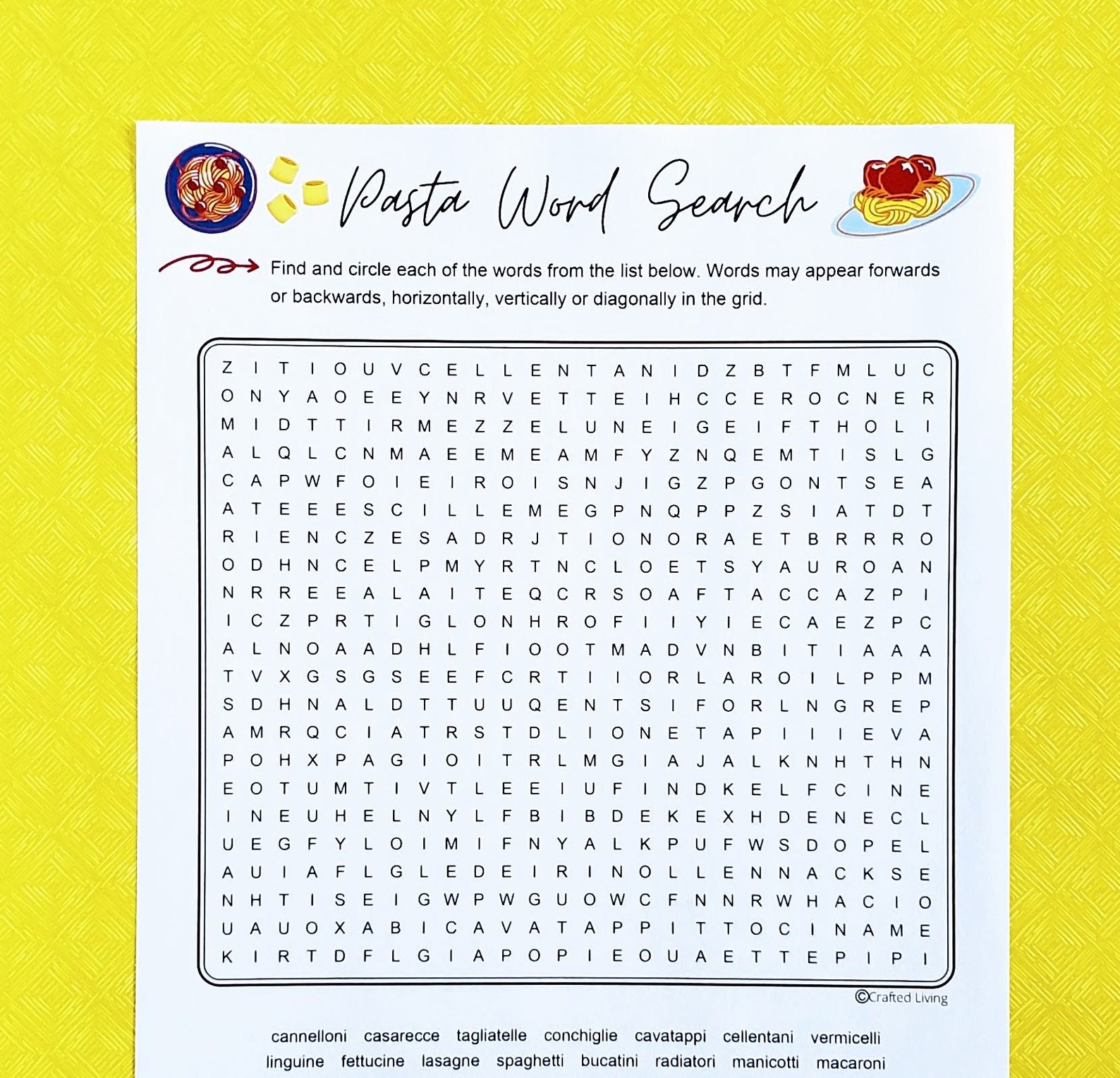 Pasta Word Search Printable | Food Puzzle Game (digital Download) - Etsy
