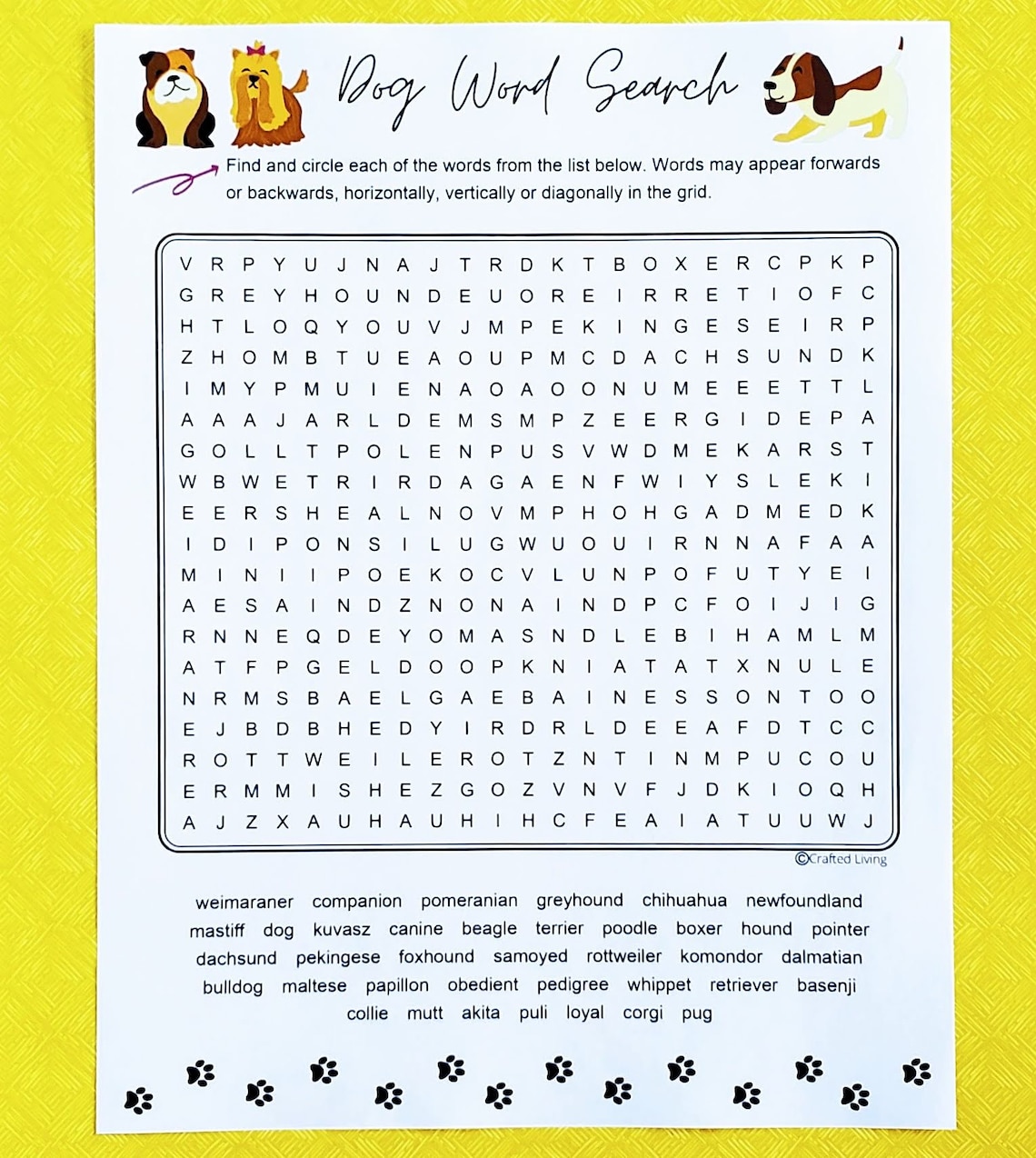 Dog Printable Word Search | Animal Word Puzzle Party Game | Brain ...