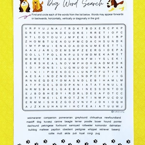 Dog Printable Word Search | Animal Word Puzzle Party Game | Brain ...