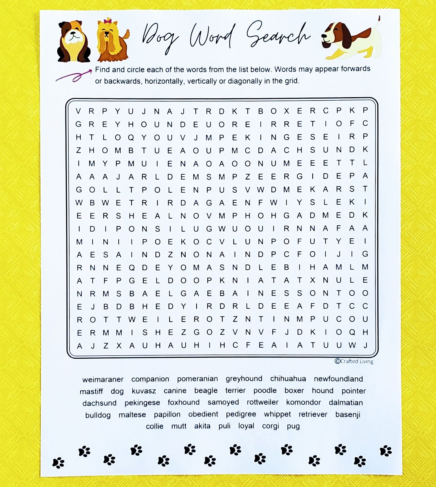 Dog Printable Word Search Animal Word Puzzle Party Game Brain Teaser ...