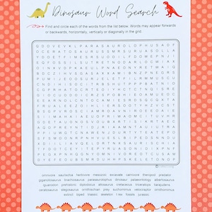 Dinosaur Printable Word Search | Animal Word Puzzle Party Game | Brain ...