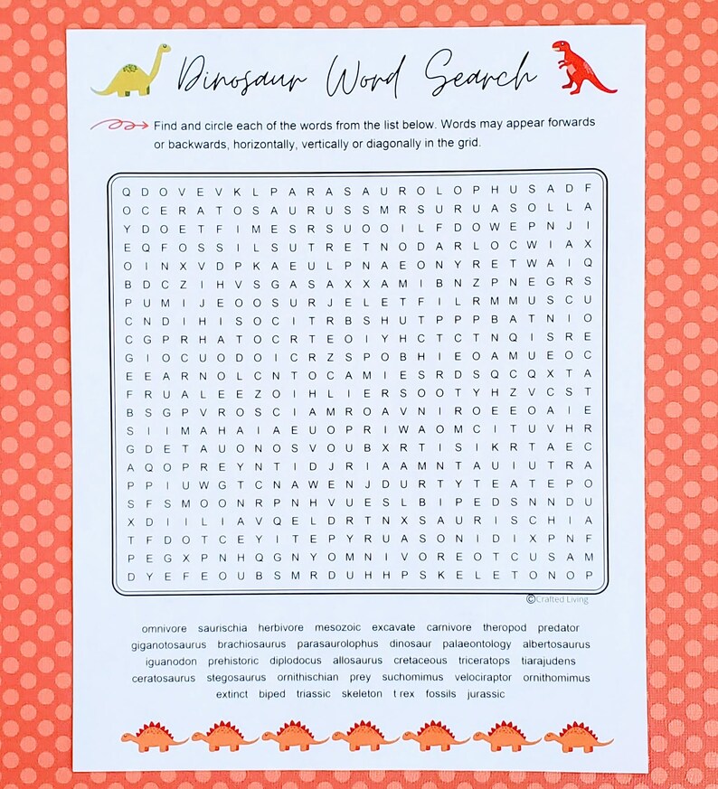 Dinosaur Printable Word Search | Animal Word Puzzle Party Game | Brain ...