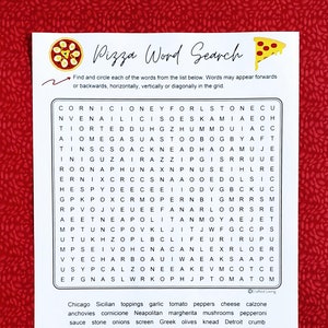 Pizza Printable Word Search | Food Word Puzzle Party Game | Brain ...