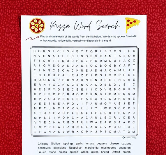 Pizza Printable Word Search Food Word Puzzle Party Game | Etsy