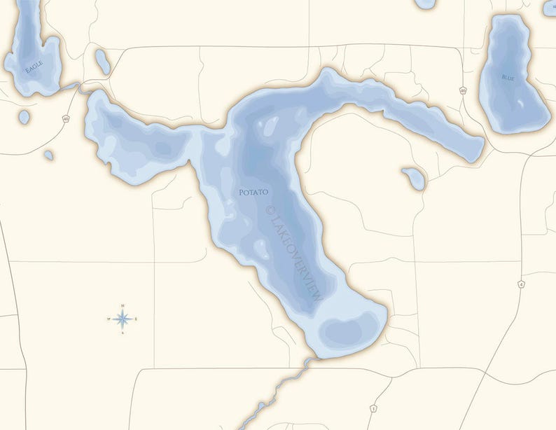 Potato Lake Map, Hubbard County - Etsy