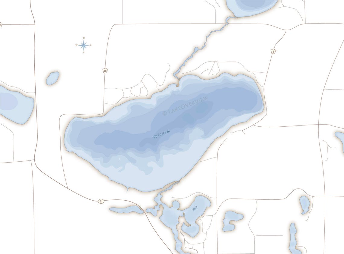 Fishhook Lake Map - Etsy
